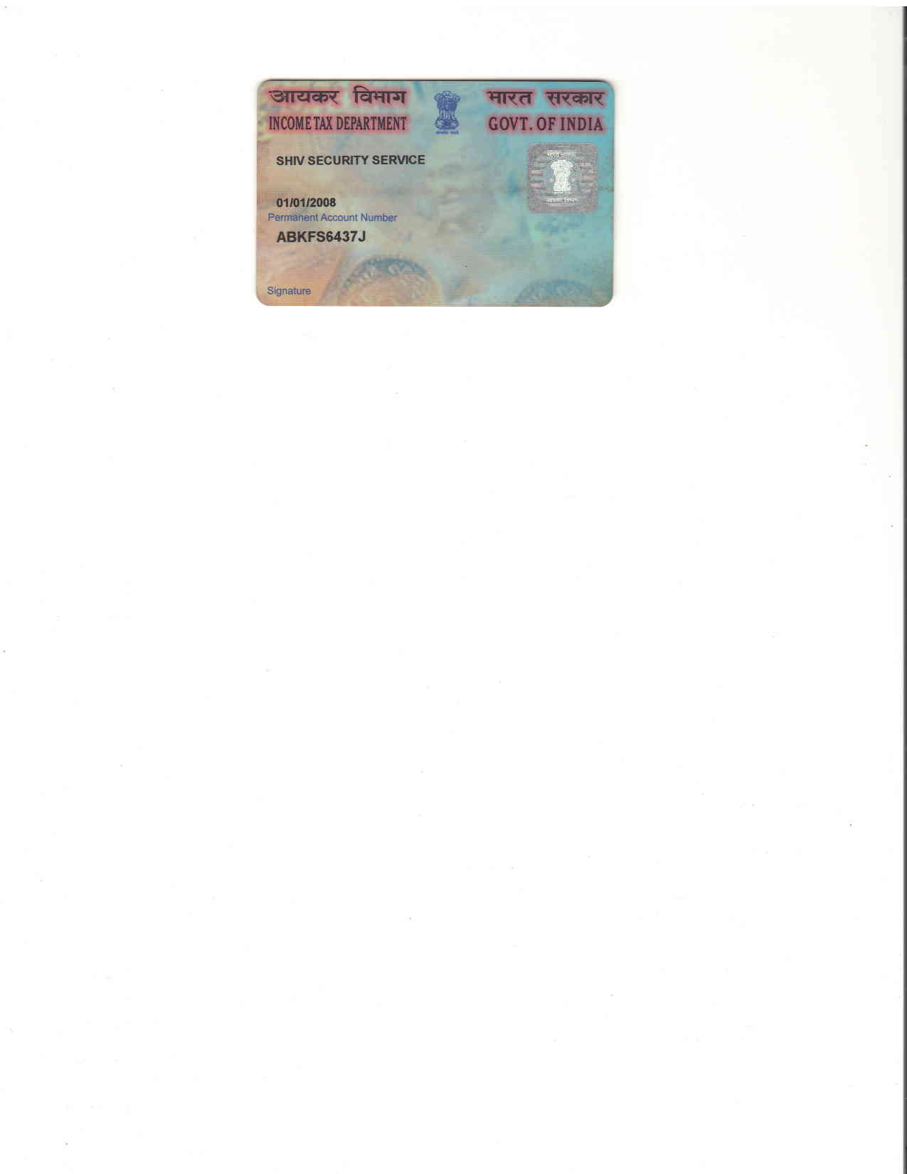 Shiv Security Service Pan Card